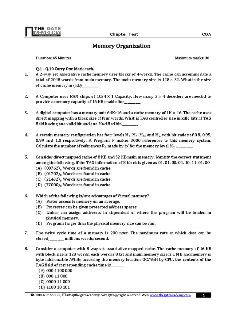 Memory Organization Qns | PDF | Cpu Cache | Random Access Memory Memory Organization Qns | PDF | Cpu Cache | Random Access Memory