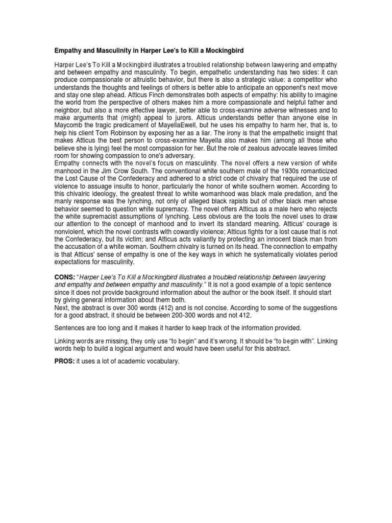 Empathy and Masculinity in Harper Lee's To Kill A Mockingbird | PDF ...