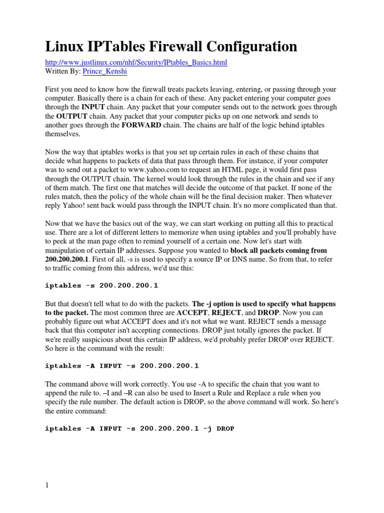 Linux Iptables Firewall Configuration: Prince - Kenshi | Download Free PDF | Transmission ...