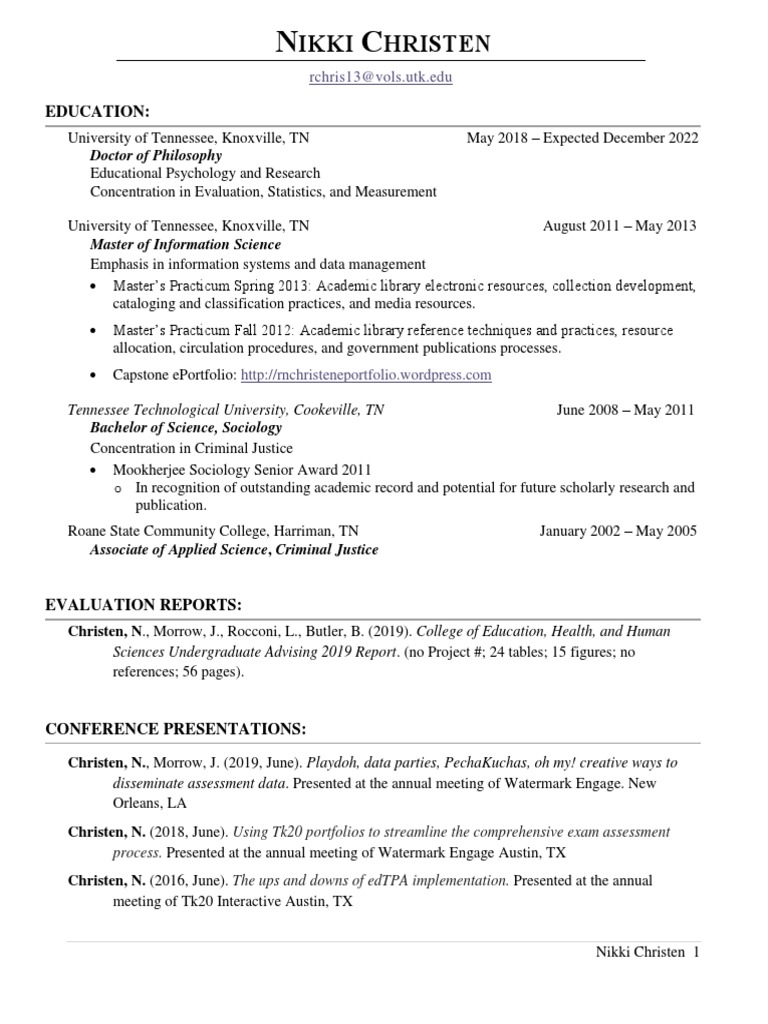 Nikki Christen CV Fall 2019 | PDF | Tennessee | 9 1 1