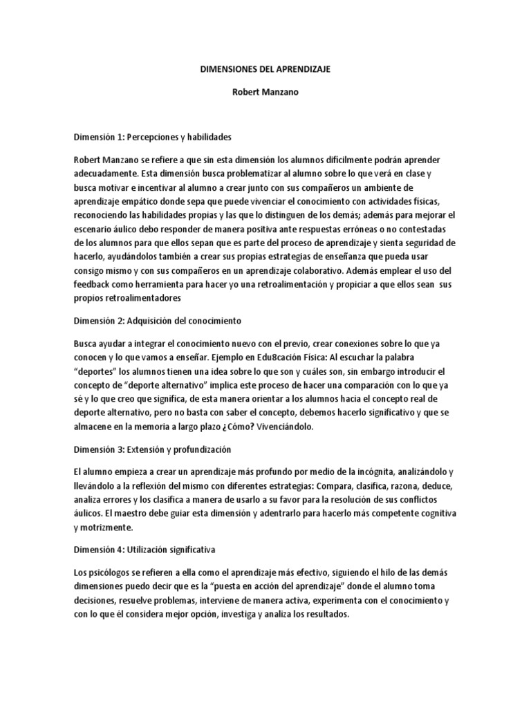 Dimensiones Del Aprendizaje | PDF | Aprendizaje | Conocimiento