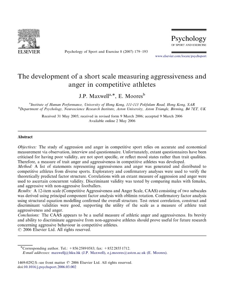 The Development of A Short Scale Measuring Aggressiveness and Anger in ...
