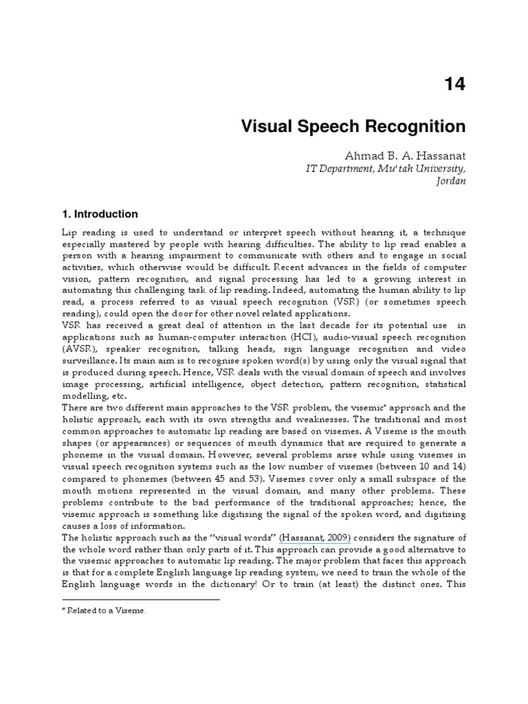 Visual Speech Recognition | PDF | Speech Recognition | Cognitive Science