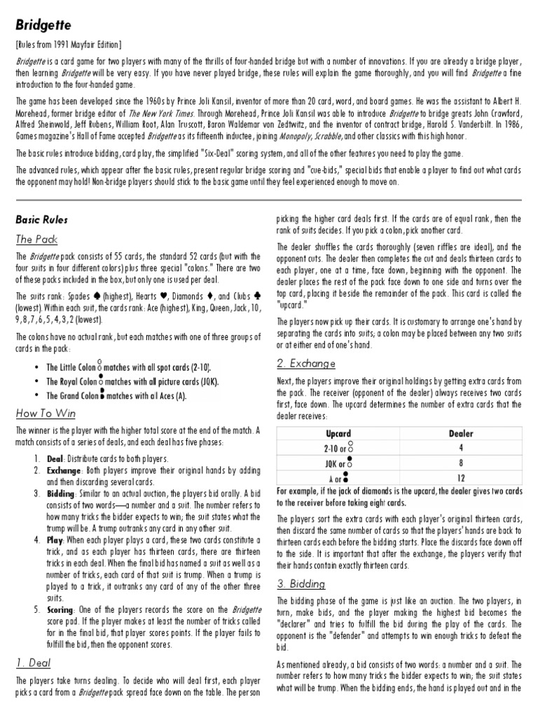 Rules of Bridgette | PDF | Contract Bridge | French Deck Card Games
