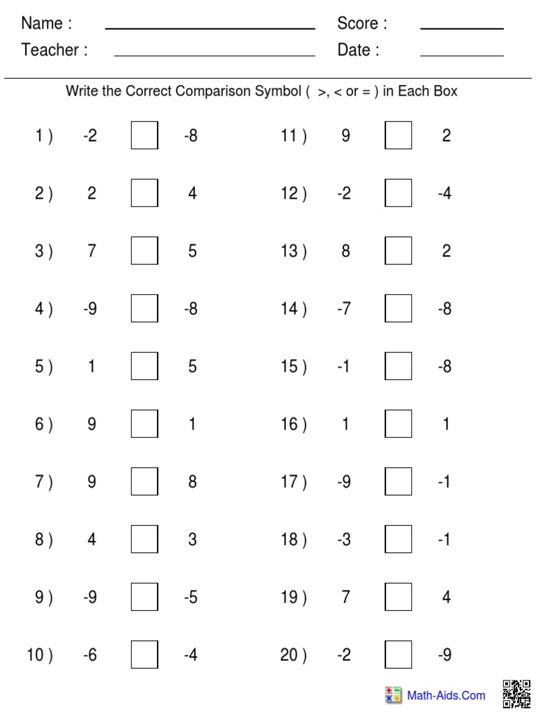 Math Comparison Symbols Worksheet | PDF