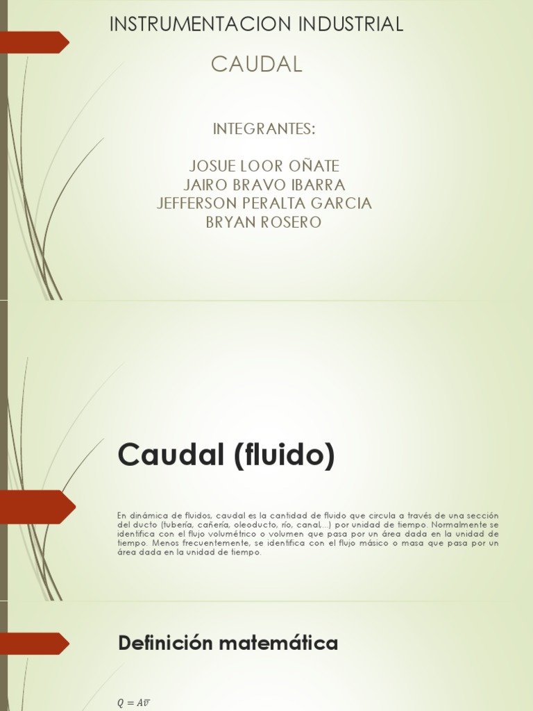 Diapositiva Caudal PDF | PDF | Descarga (hidrología) | Presión