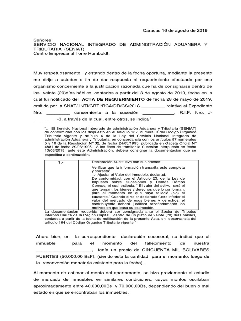 MODELO de Carta Al SENIAT (Autoguardado) | PDF | Precios | Estado ...
