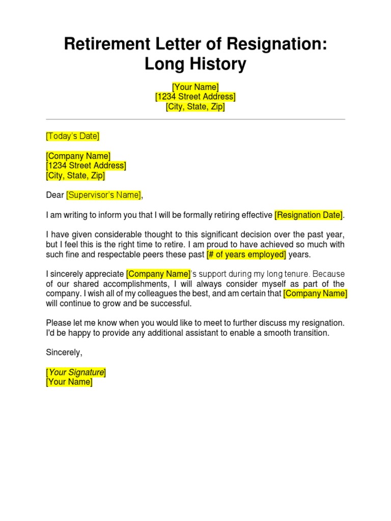 Retirement Resignation Letter Template | PDF