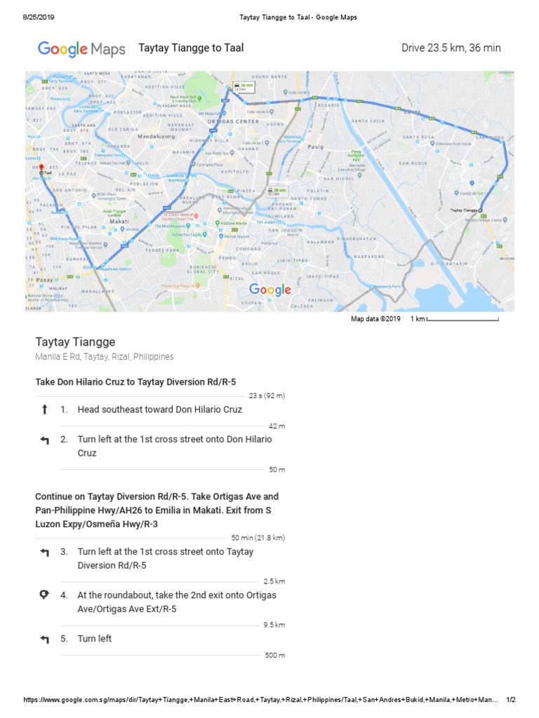 Taytay Tiangge To Taal - Google Maps | Download Free PDF | Manila ...
