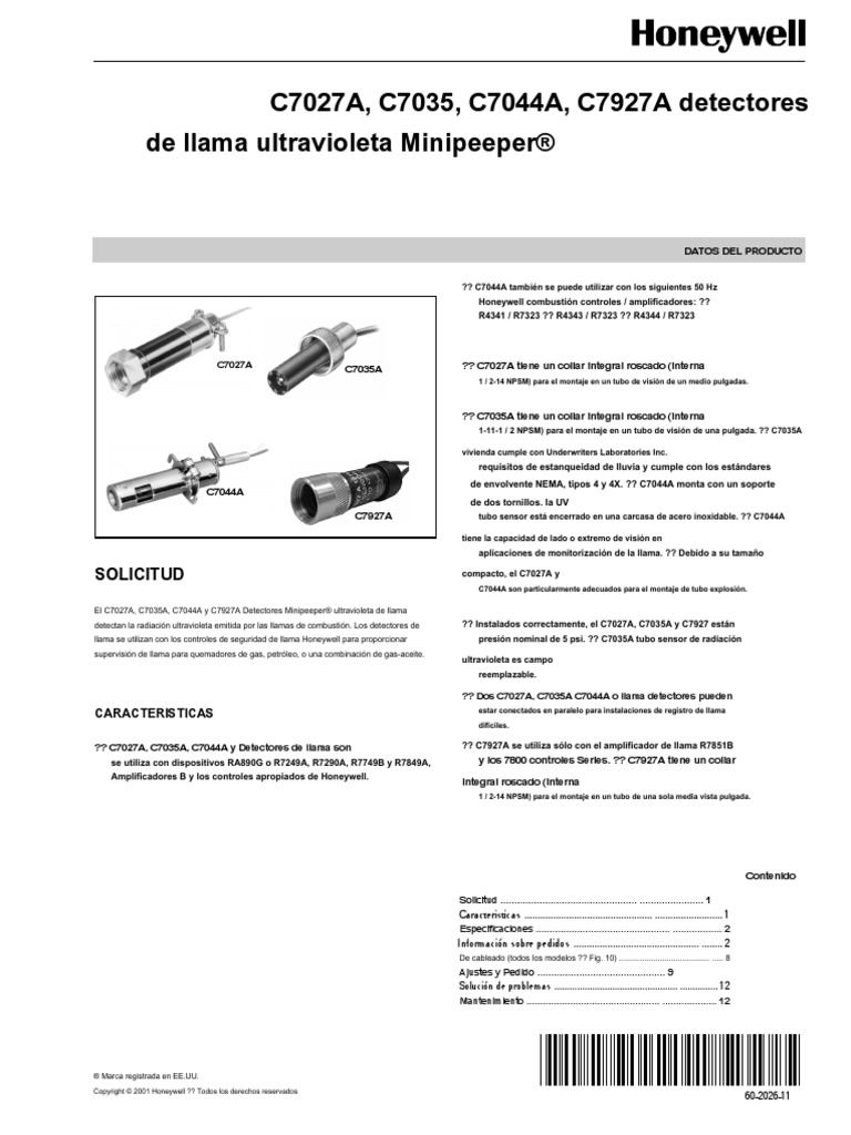 Honeywell C7927a Manual de Usuario - En.es | PDF | Ultravioleta ...