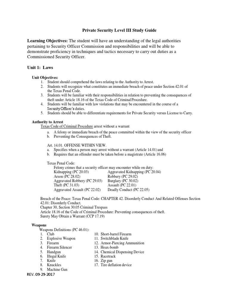 Private Security Level III Study Guide | PDF | Trigger (Firearms ...