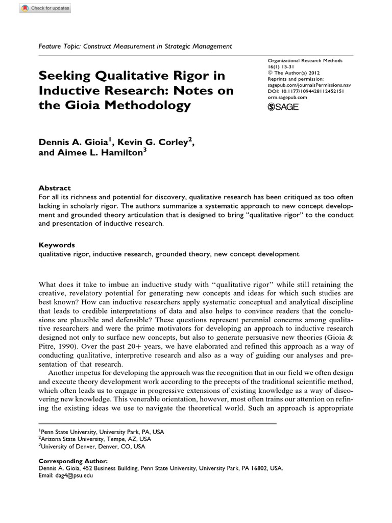 Seeking Qualitative Rigor in Inductive Research: Notes On The Gioia ...