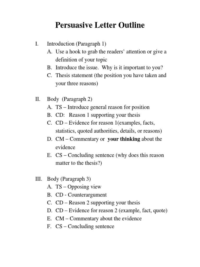 Persuasive Letter Outline | PDF