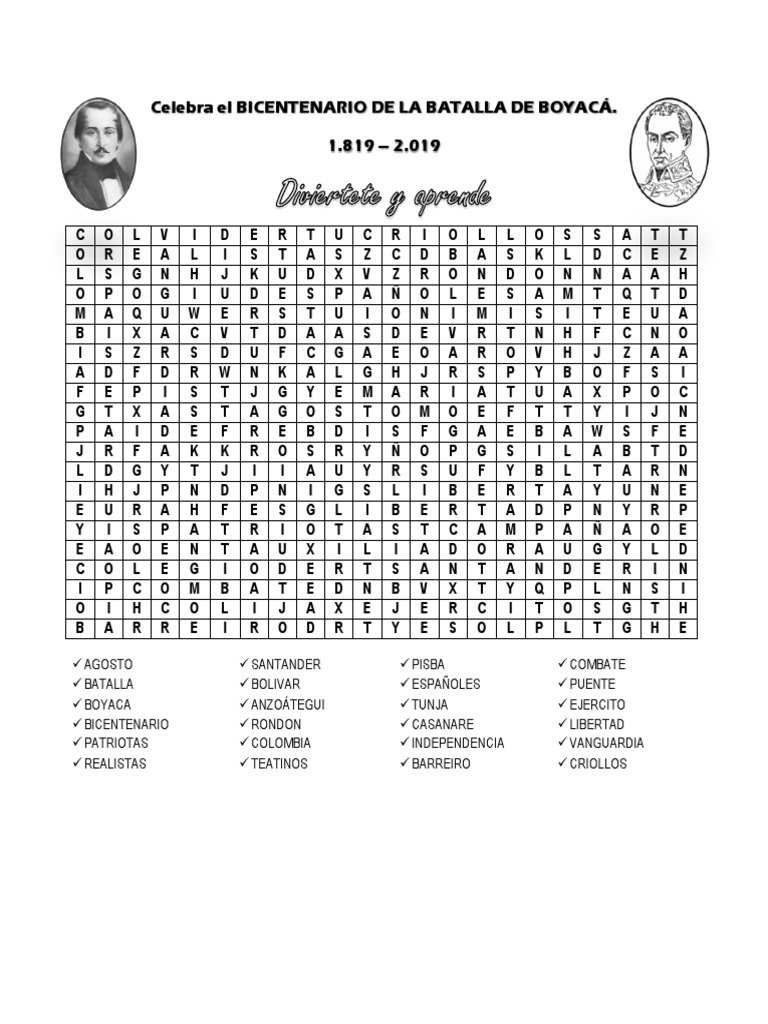 Sopa de Letras Batalla de Boyaca | PDF | Guerras de independencia ...