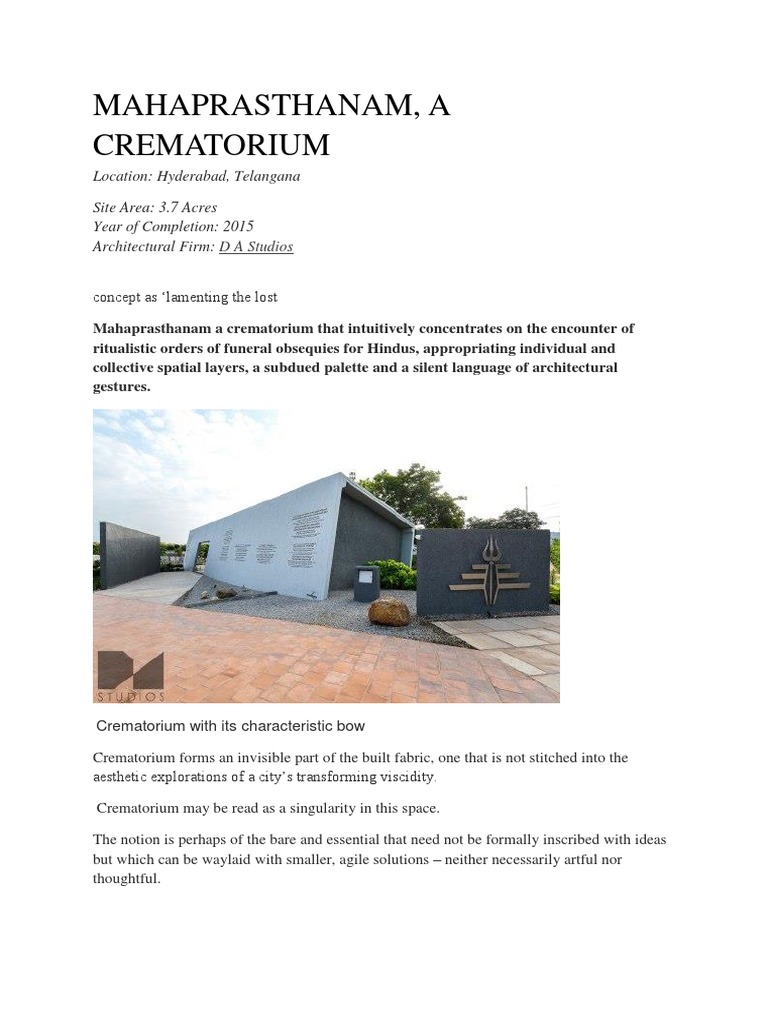 Mahaprasthanam Crematorium Design Overview | PDF | Social Science | Art