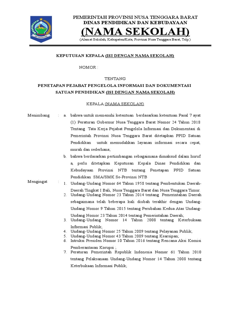 Format SK Ppid Satuan Pendidikan | PDF
