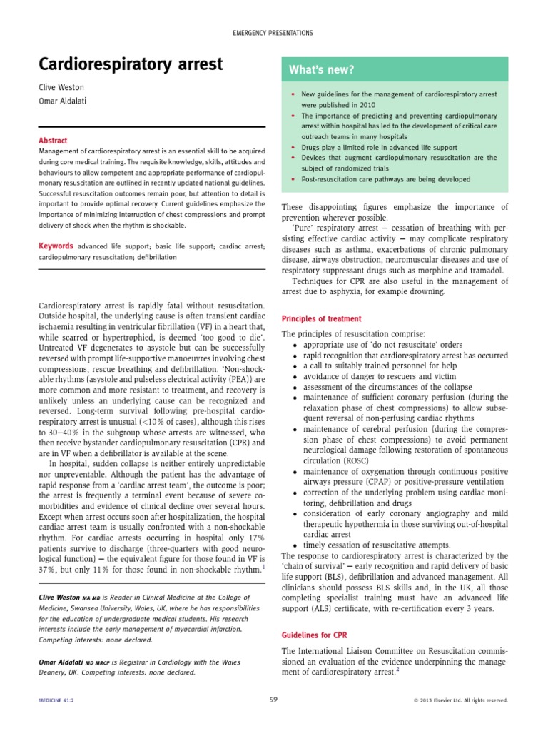 Cardiorespiratory Arrest | PDF | Cardiopulmonary Resuscitation ...