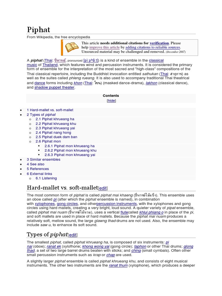 Piphat | PDF | Musical Instruments | Percussion Instruments