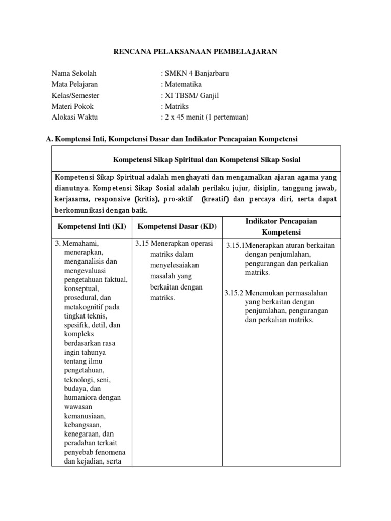 Contoh RPP Dan Rubrik Instrumen Penilaian | PDF