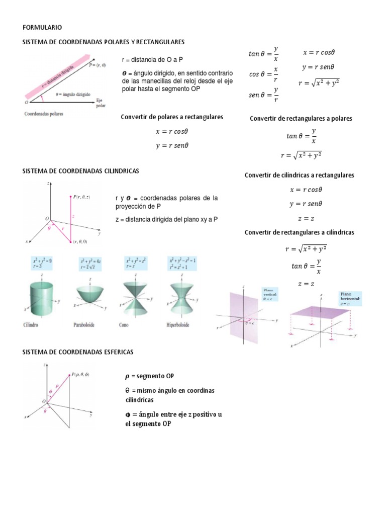 Formulario Calculo Vectorial | PDF | Sistema coordinado | Rectángulo