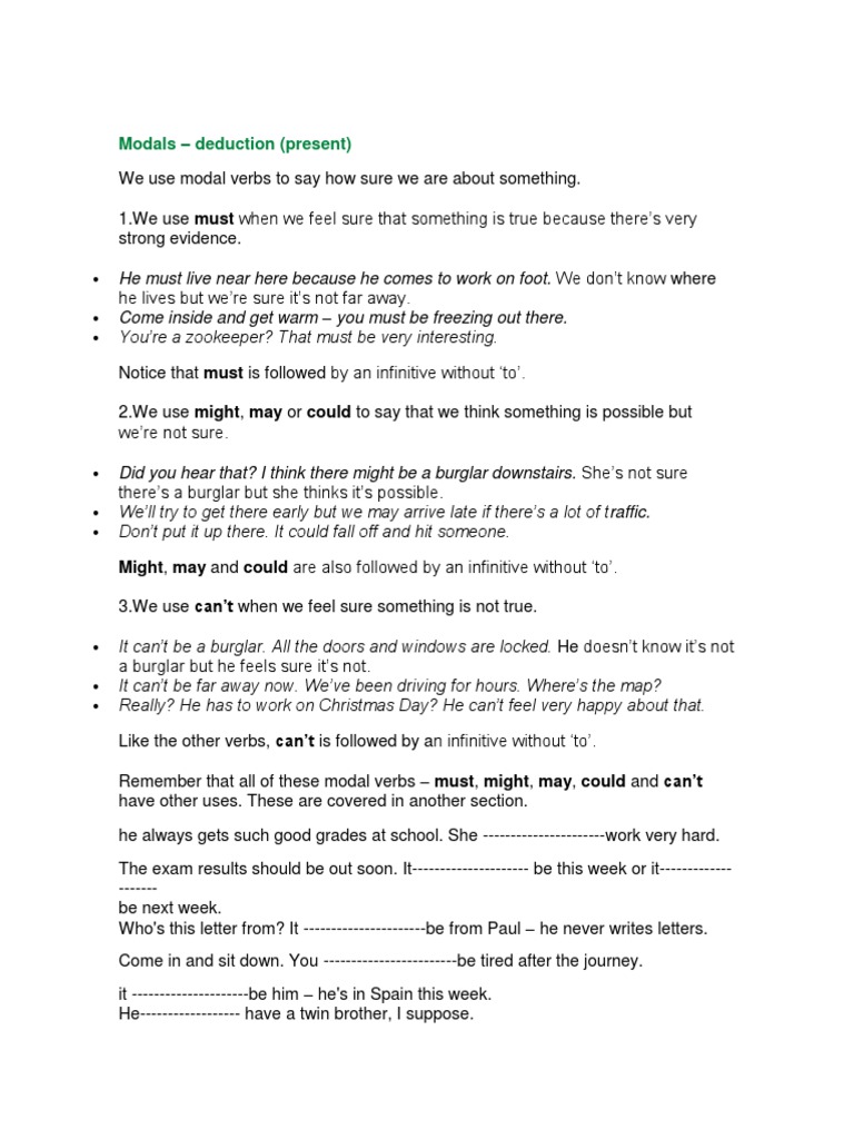Modal Verbs for Present Deduction | PDF | Language Arts & Discipline