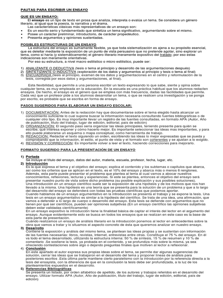 Pautas para Escribir Un Ensayo | PDF | Ensayos | Cognición