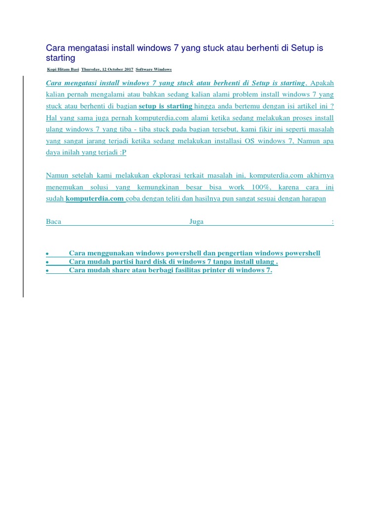 Cara Mengatasi Install Windows 7 Yang Stuck Atau Berhenti Di Setup Is ...