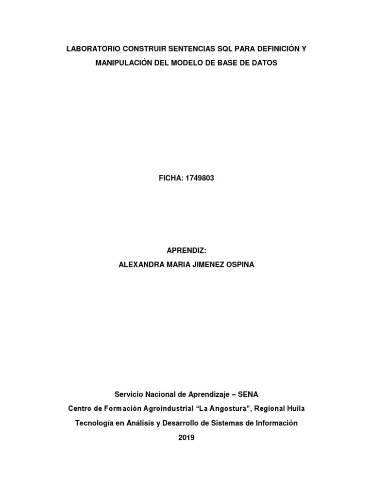 Laboratorio Construir Sentencias SQL para Definición y Manipulacion de ...