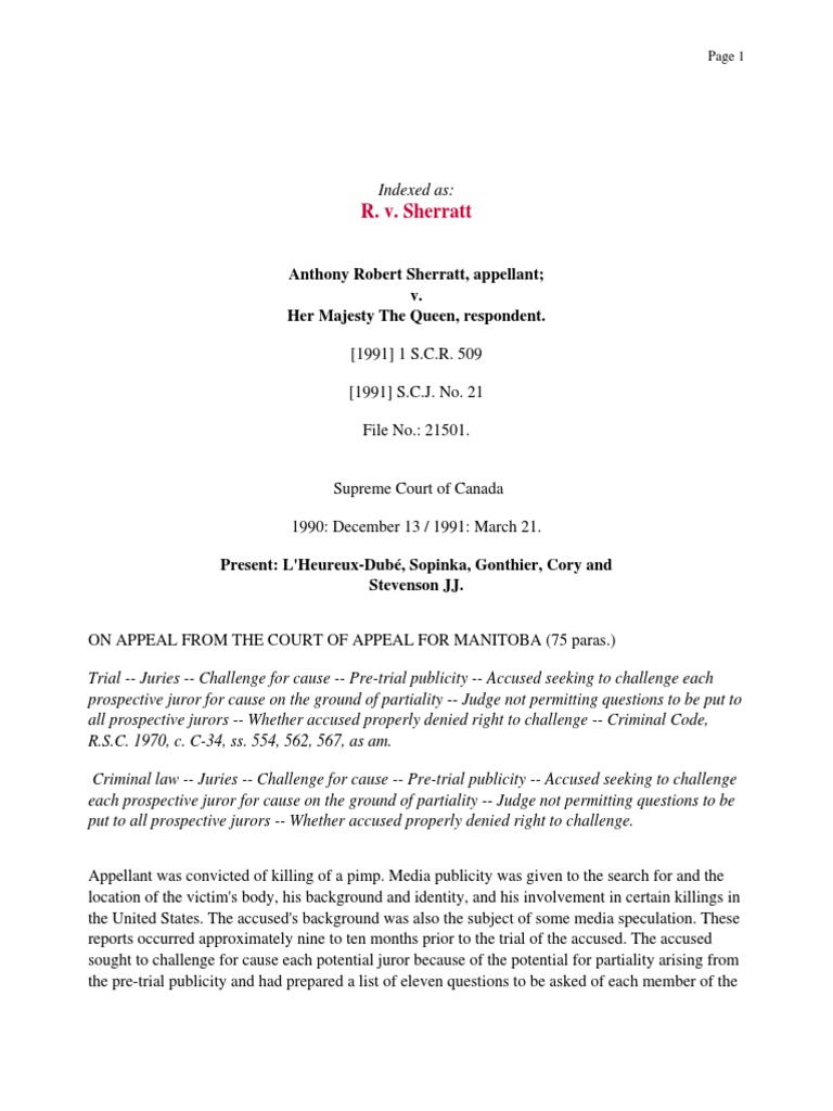 R. v. Sherratt: Anthony Robert Sherratt, Appellant v. Her Majesty The ...