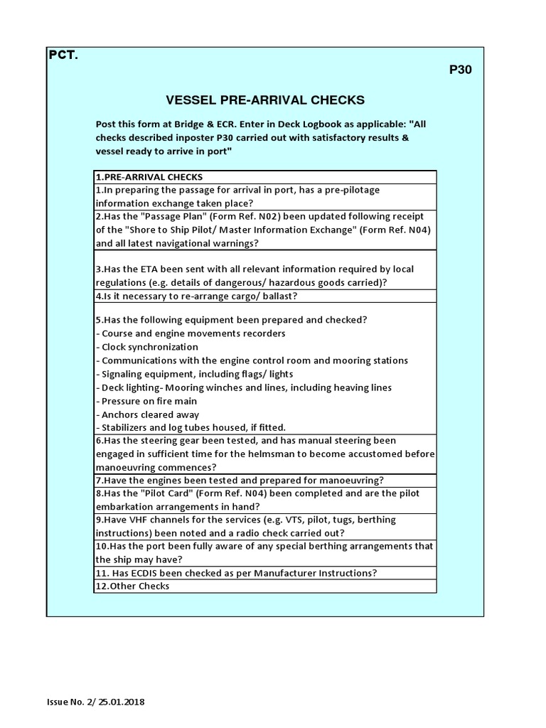 P30 Vessel Pre-Arrival Checks PCT | PDF | Business