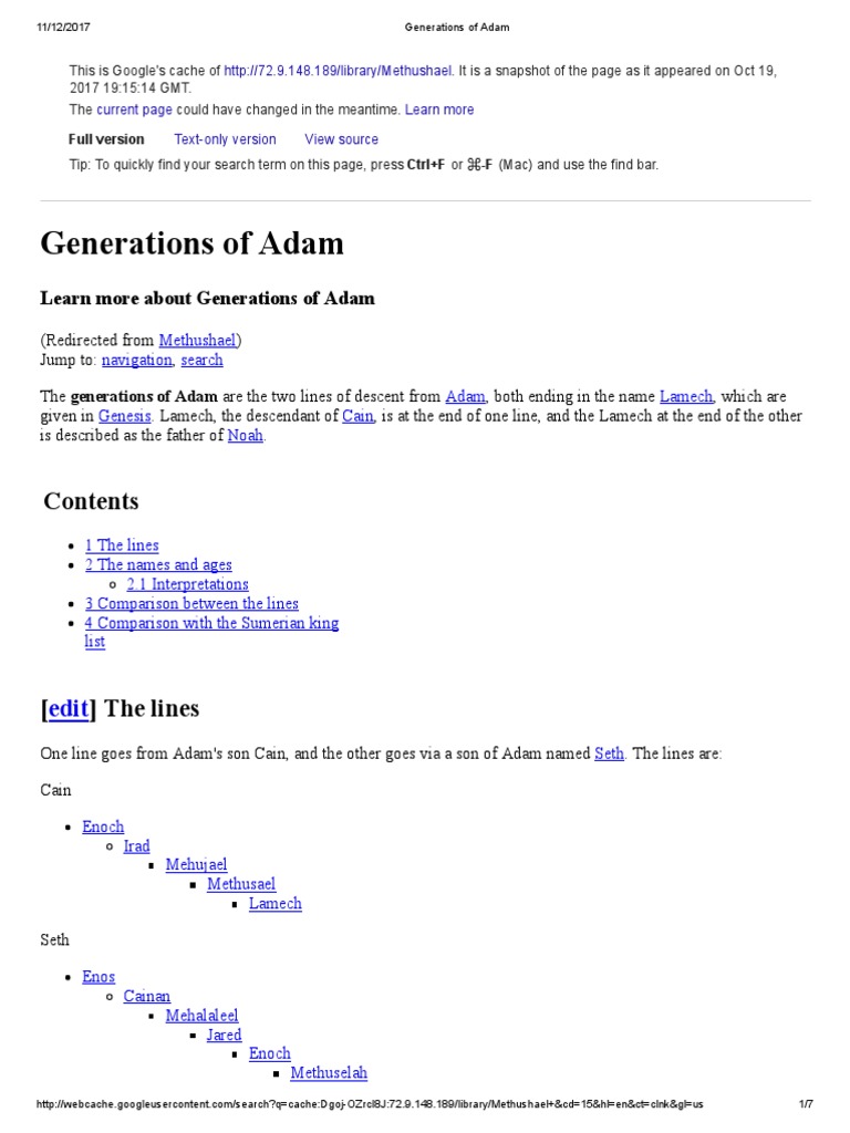 Generations of Adam | PDF | Enoch (Ancestor Of Noah) | Religion And Belief
