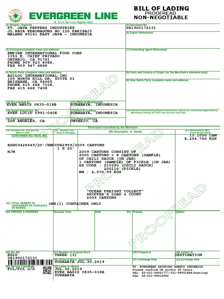 Bill of Lading: Non-Negotiable | PDF | Cargo | Bill Of Lading