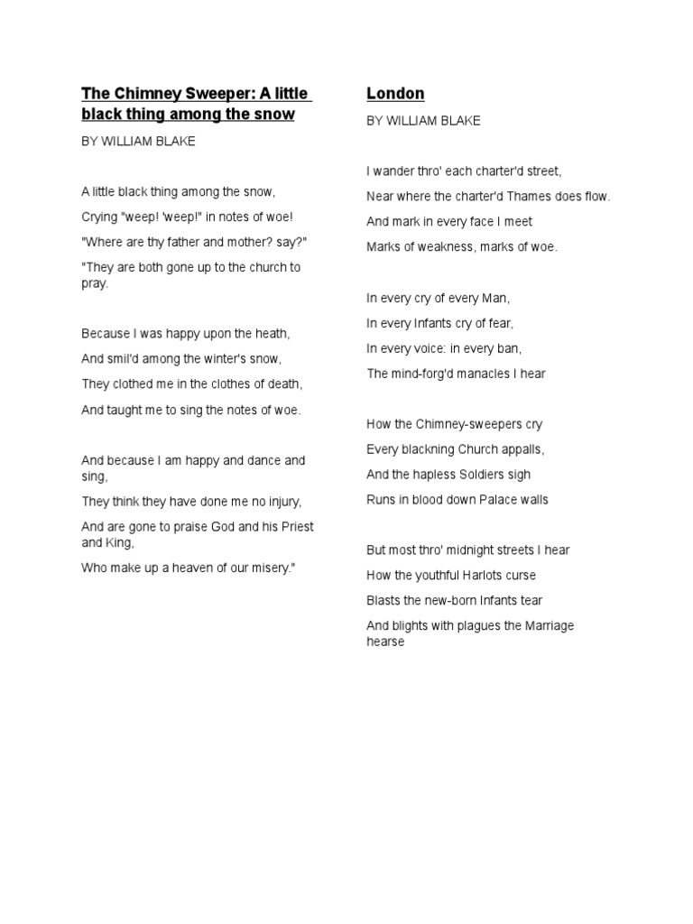The Chimney Sweeper and London - William Blake | PDF | Religion ...