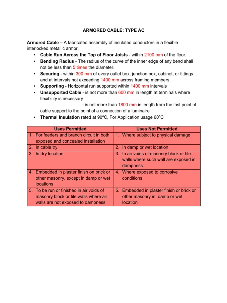 PEC Wiring Methods Summary | PDF | Electrical Wiring | Insulator ...