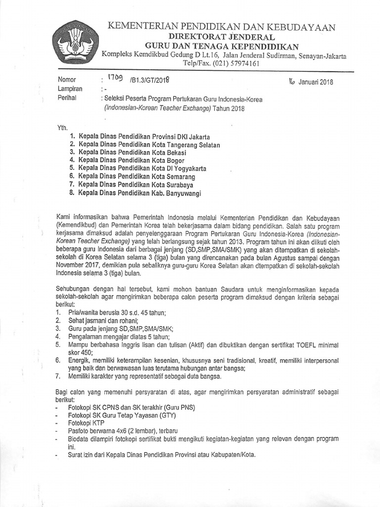 Seleksi Program Pertukaran Guru Indonesia - Korea PDF | PDF