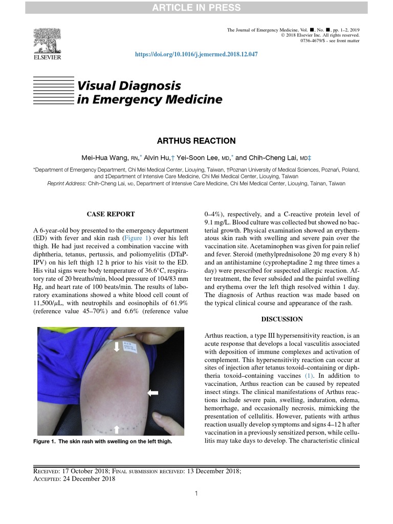 Visual Diagnosis in Emergency Medicine: Arthus Reaction | PDF | Rtt ...