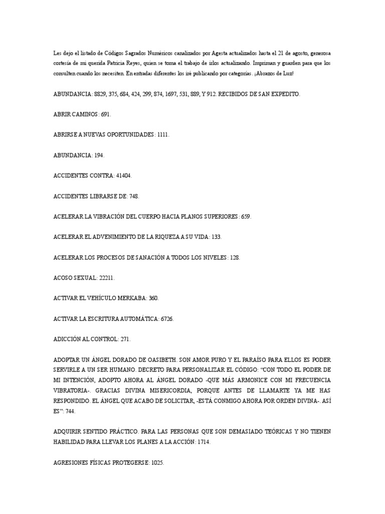 Lista Actualizada de Códigos Sagrados | PDF | Color | Karma
