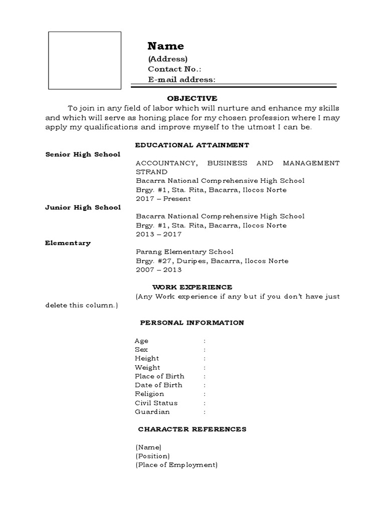 Resume Format For OJT