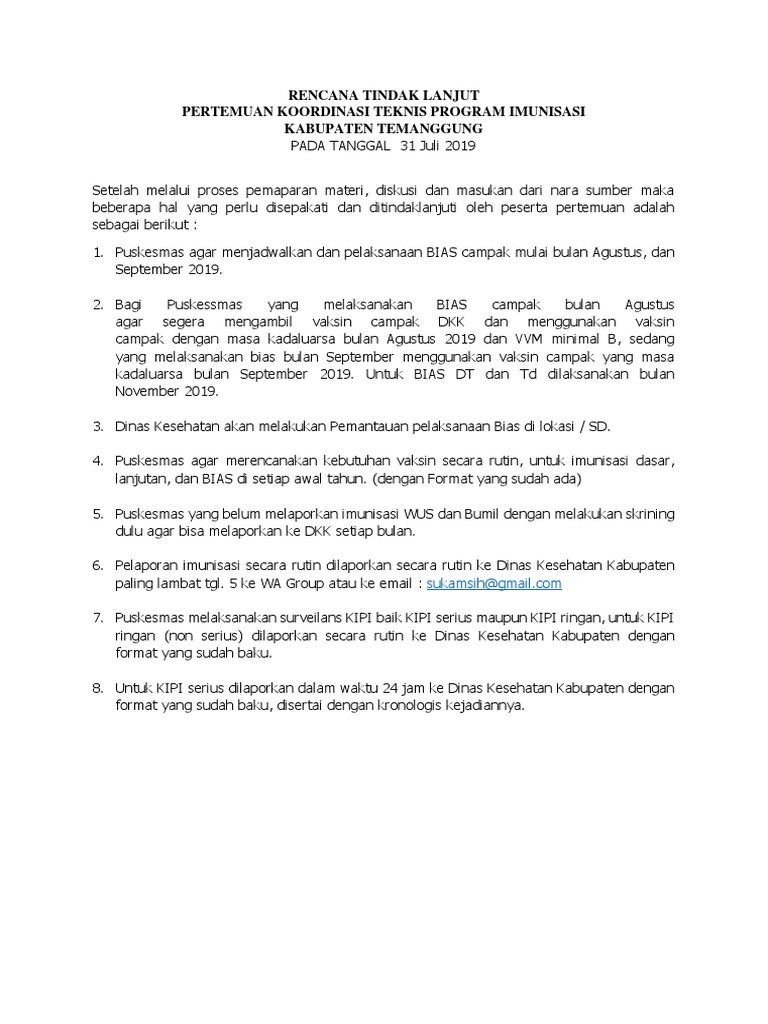 RENCANA TINDAK LANJUT Pertemuan | PDF RENCANA TINDAK LANJUT Pertemuan | PDF