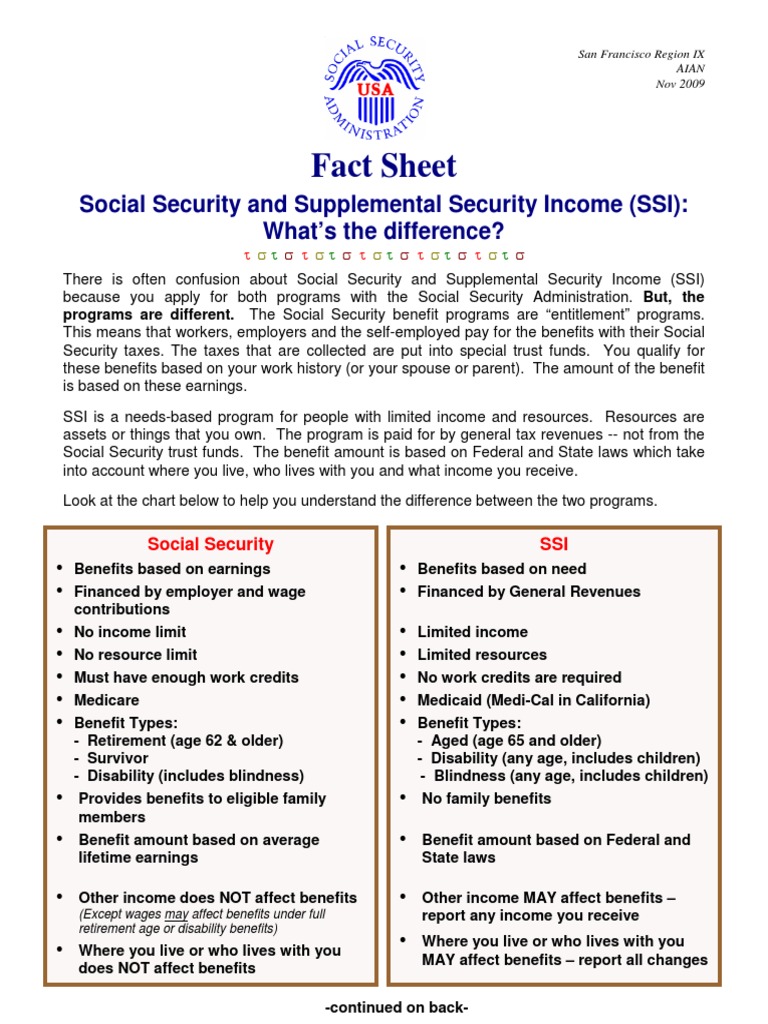 Ssi Vs Ssa | PDF | Supplemental Security Income | Social Security ...