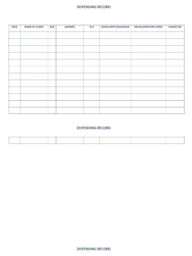 Dispensing Record: Date Name of Client AGE Address ID# Complaints ...
