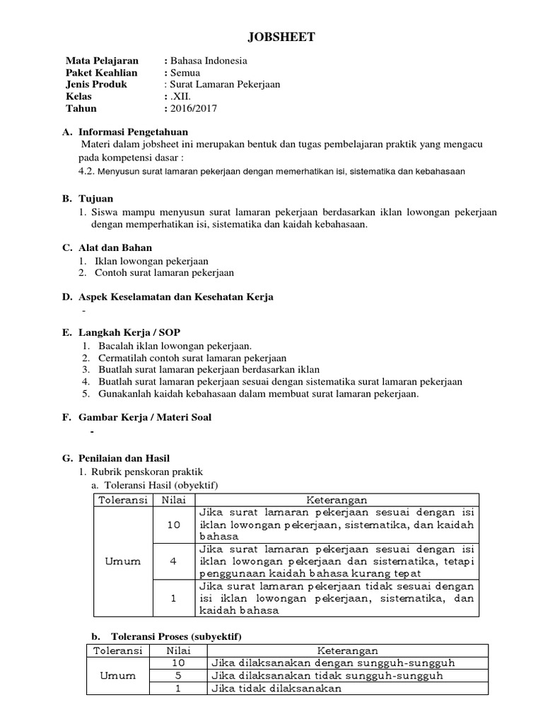 Jobsheet Surat Lamaran Pekerjaan | PDF