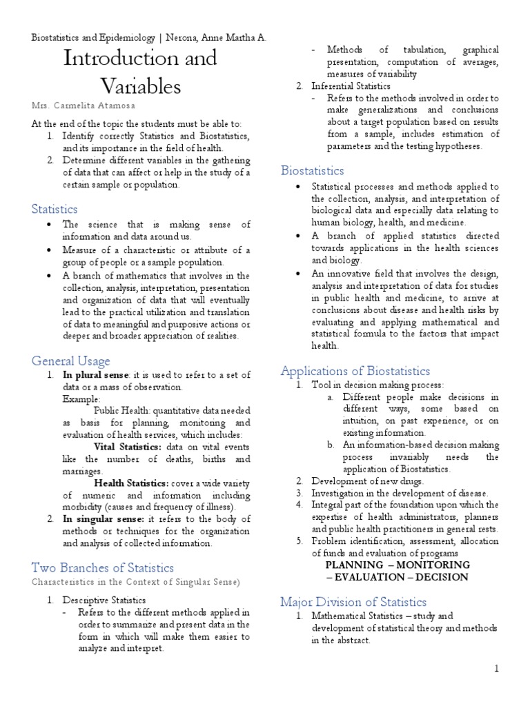 Biostatistics Introduction and Variables | PDF | Biostatistics | Level Of Measurement