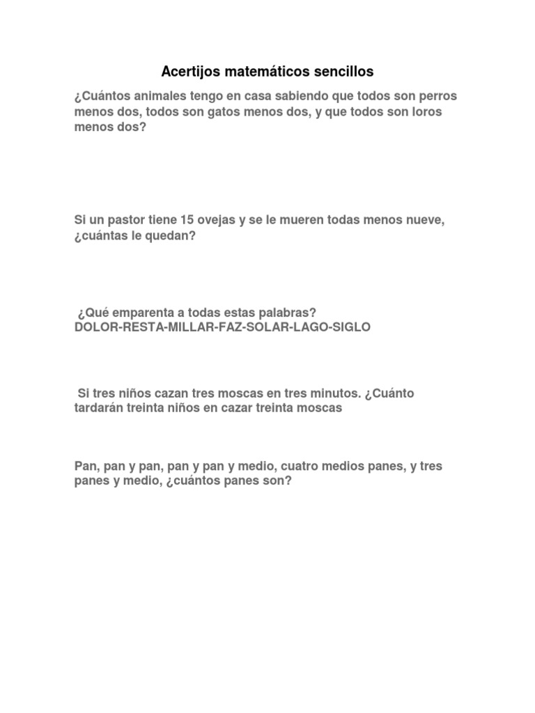 Acertijos Matemáticos Sencillos | PDF