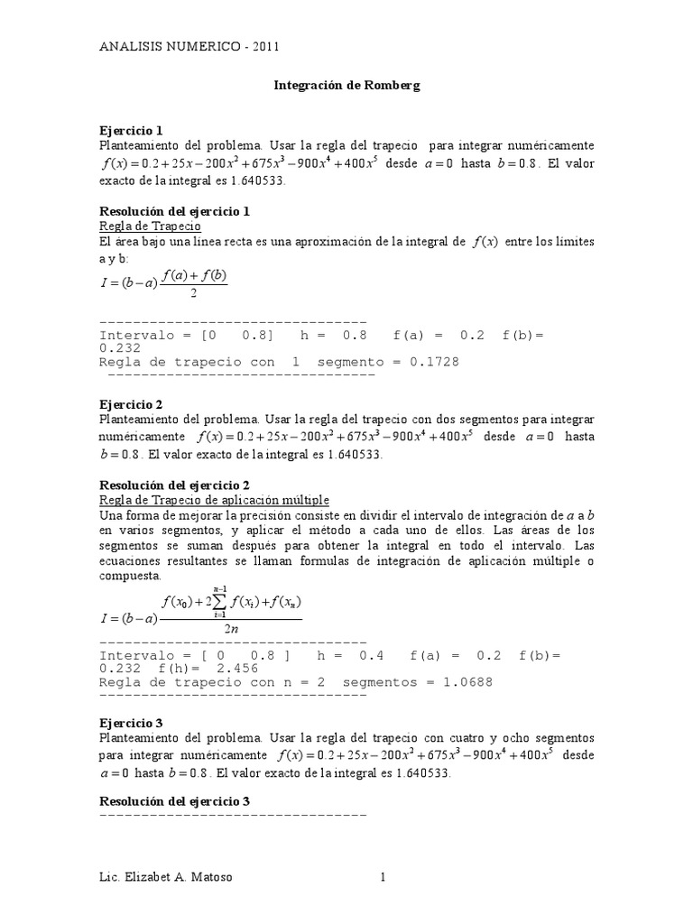 Integracion Romberg | PDF | Integral | Análisis numérico