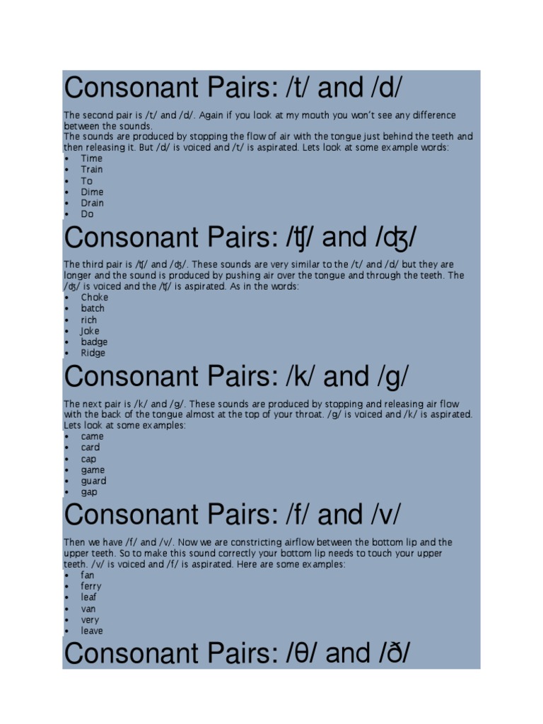 Consonant Pairs EXAMPLE | PDF | Human Voice | Phonology