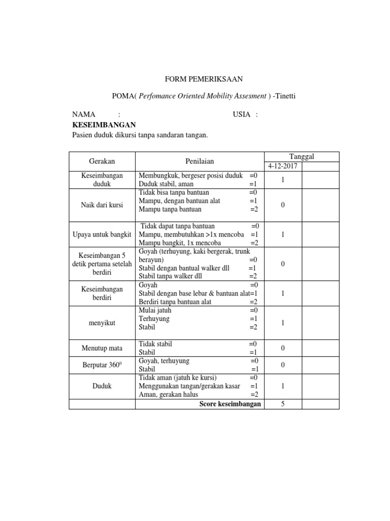 Form Assesmen Tinetti | PDF