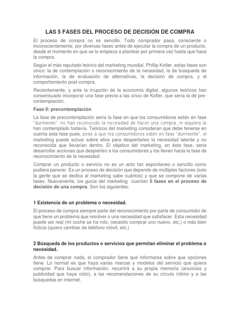 Las 5 Fases Del Proceso de Decisión de Compra | PDF | Marketing ...