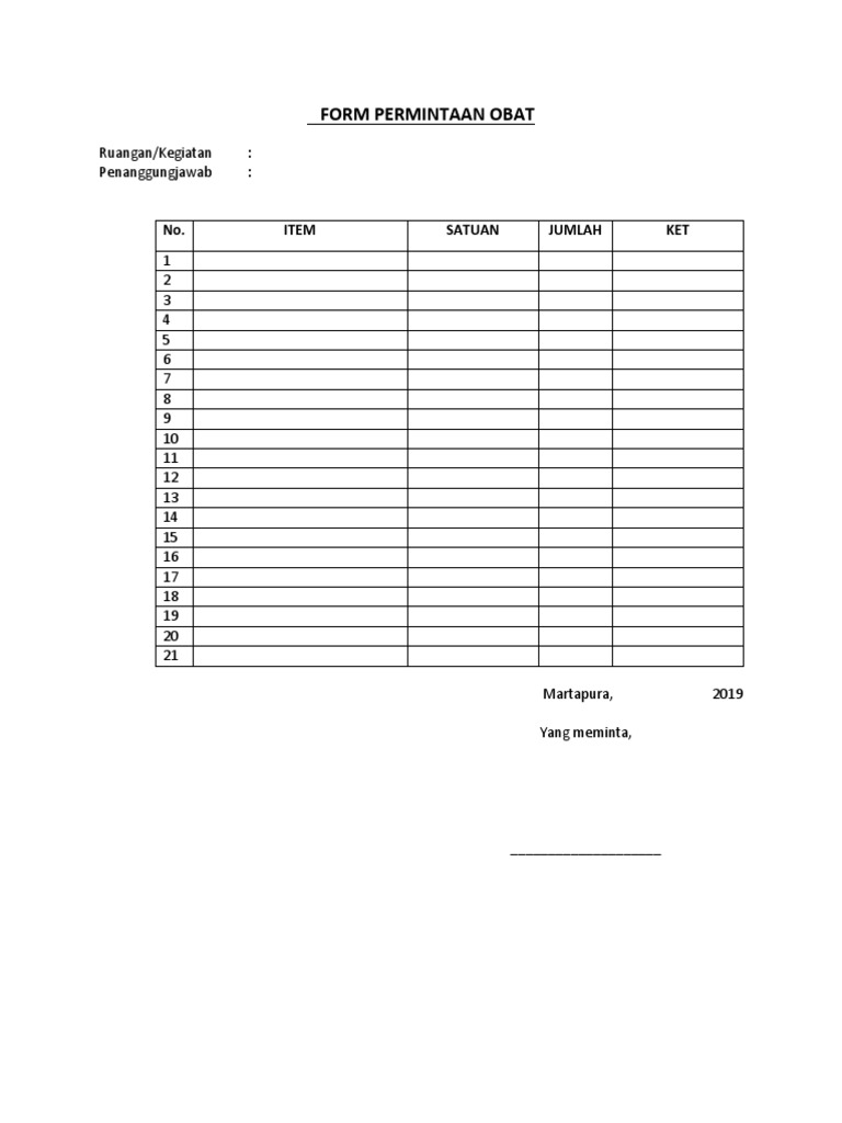 Form Amprah Permintaan Obat | PDF