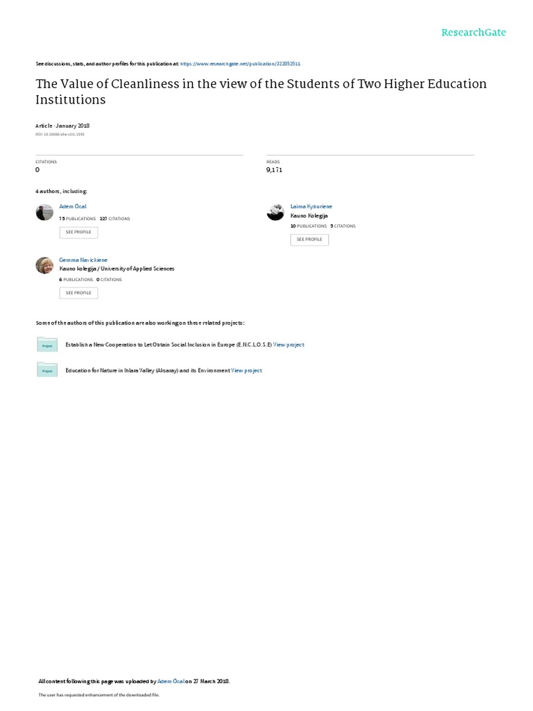 The Value of Cleanliness in The View of The Students of Two Higher ...